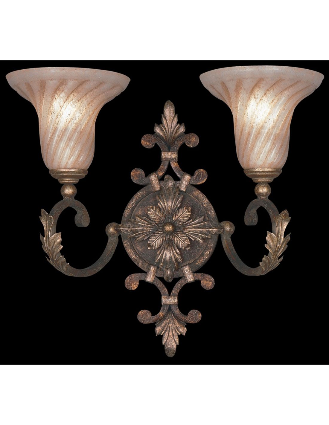 Wall sconce in tortoised leather crackle finish with stained silver...