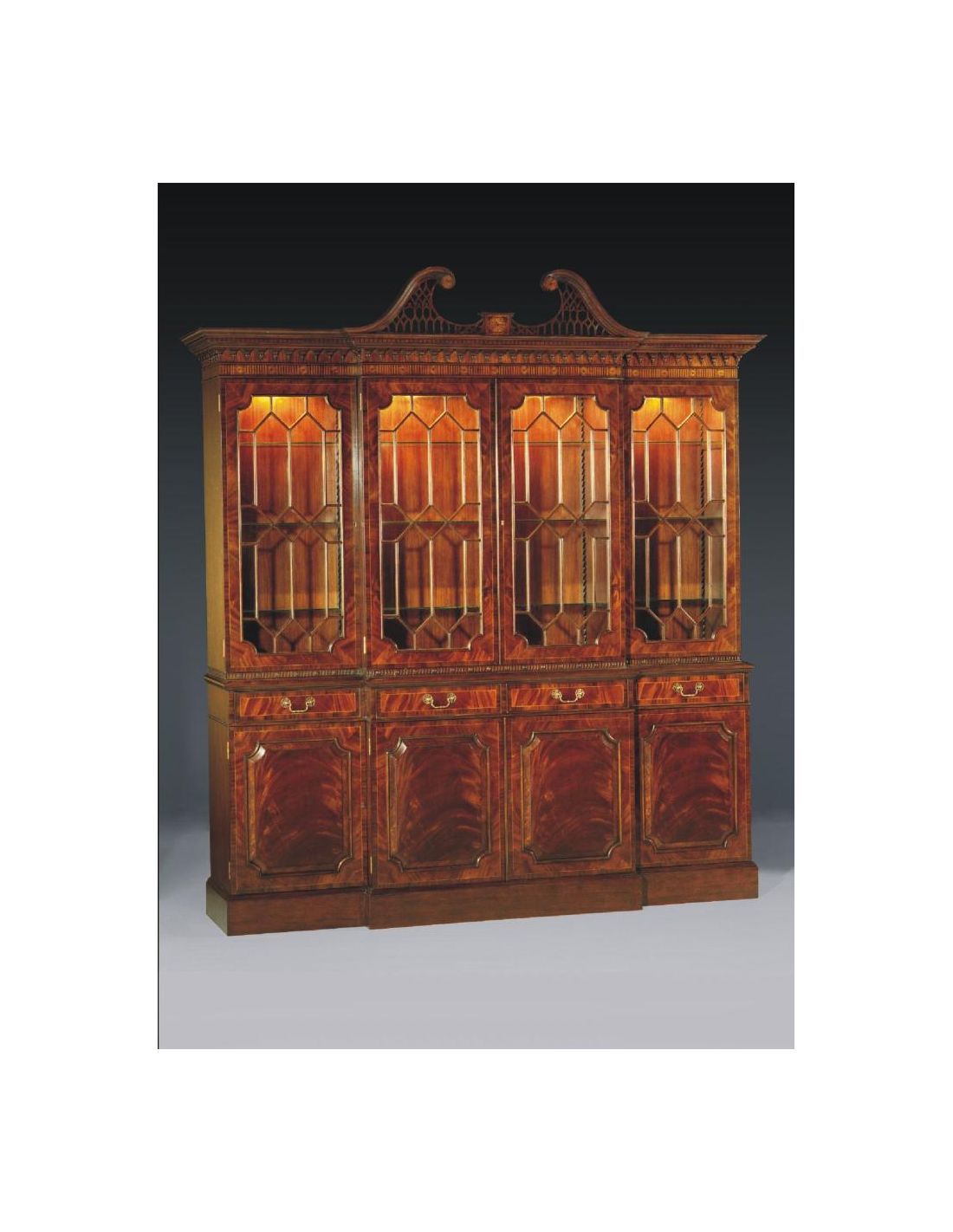 Grey Sycamore Breakfront Display Cabinet with 4 Doors