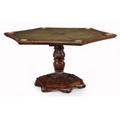 Luxury high end leather top card table for six with drawer